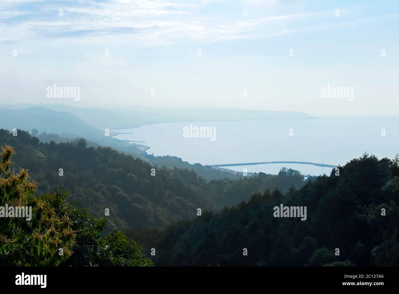 TRABZON, TURKEY - JUNE 28, 2008: Yeniay Village, Green Hills, Harbor ...