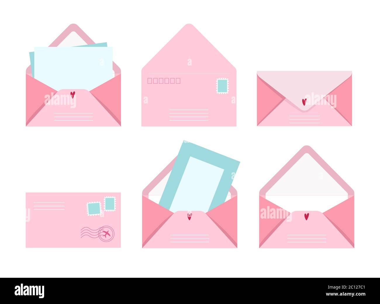 Post card and envelope set, vector illustration postal letters with ...
