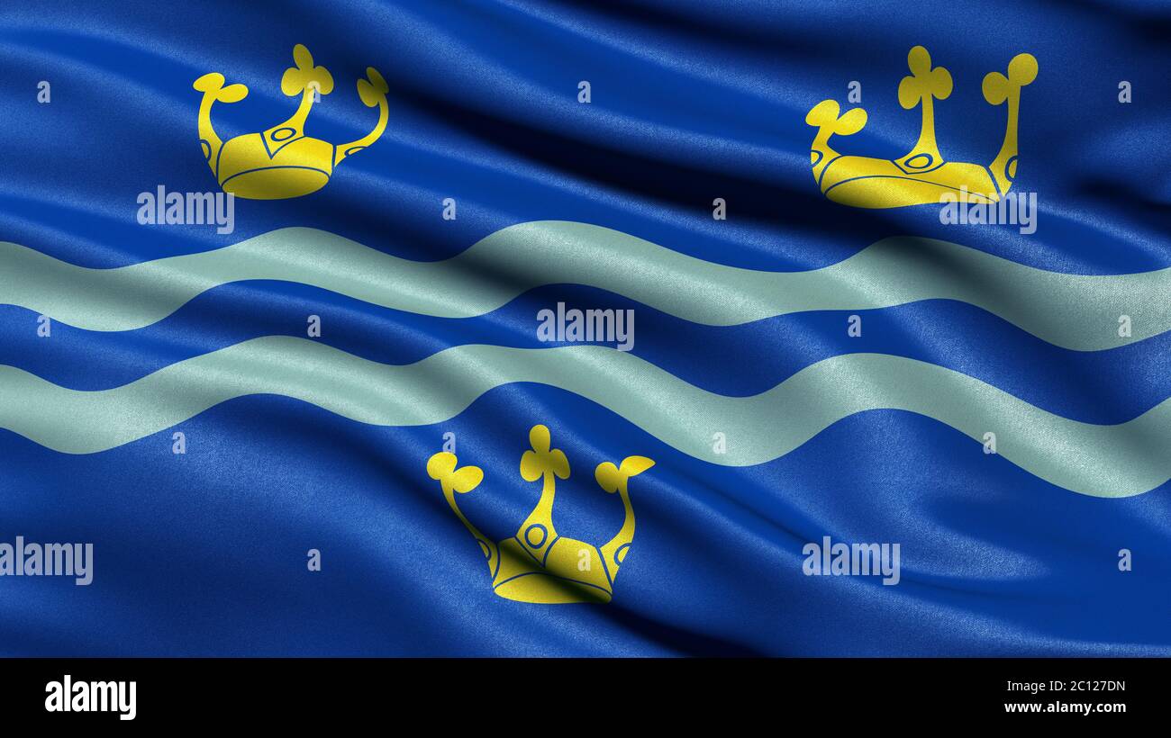 Flag of Cambridgeshire waving in the wind. 3D illustration Stock Photo ...