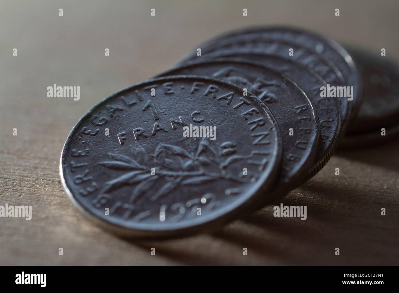 French Franc coin, currency of France prior the Euro Stock Photo - Alamy