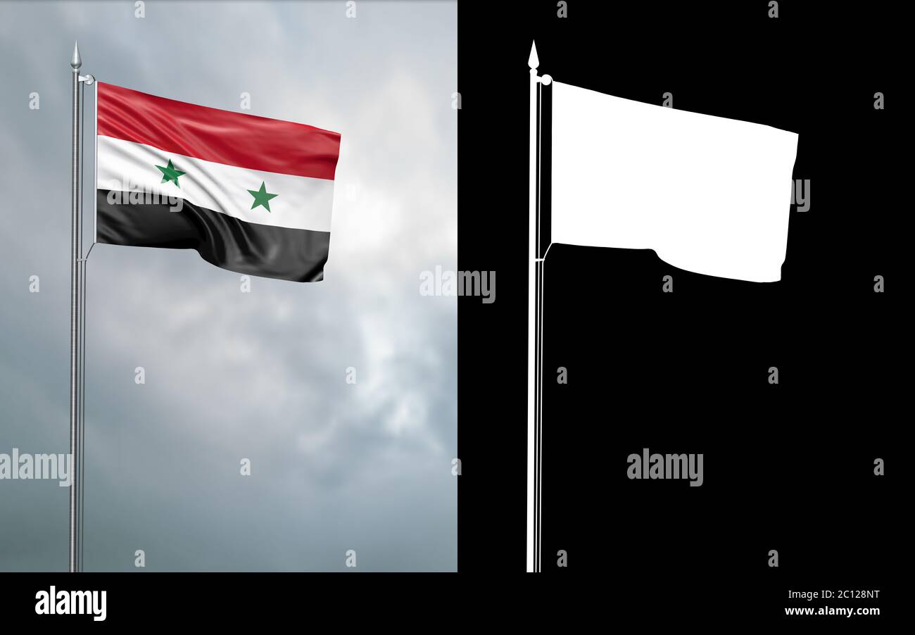 3d illustration of the state flag of the Syrian Arab Republic moving in ...