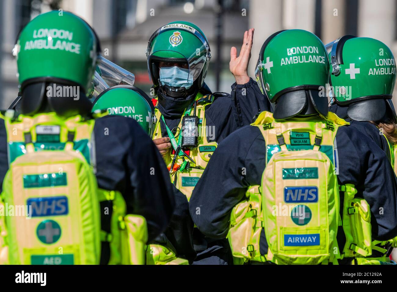 London, UK. 13th June, 2020. London Ambuklance crews in full protective ...