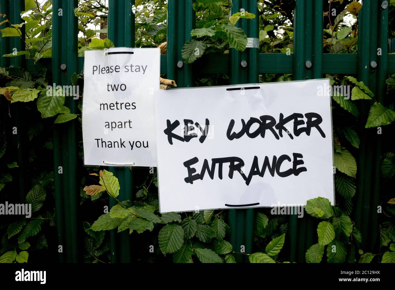 Key Worker Entrance sign outside a school during the 2020 coronavirus ...