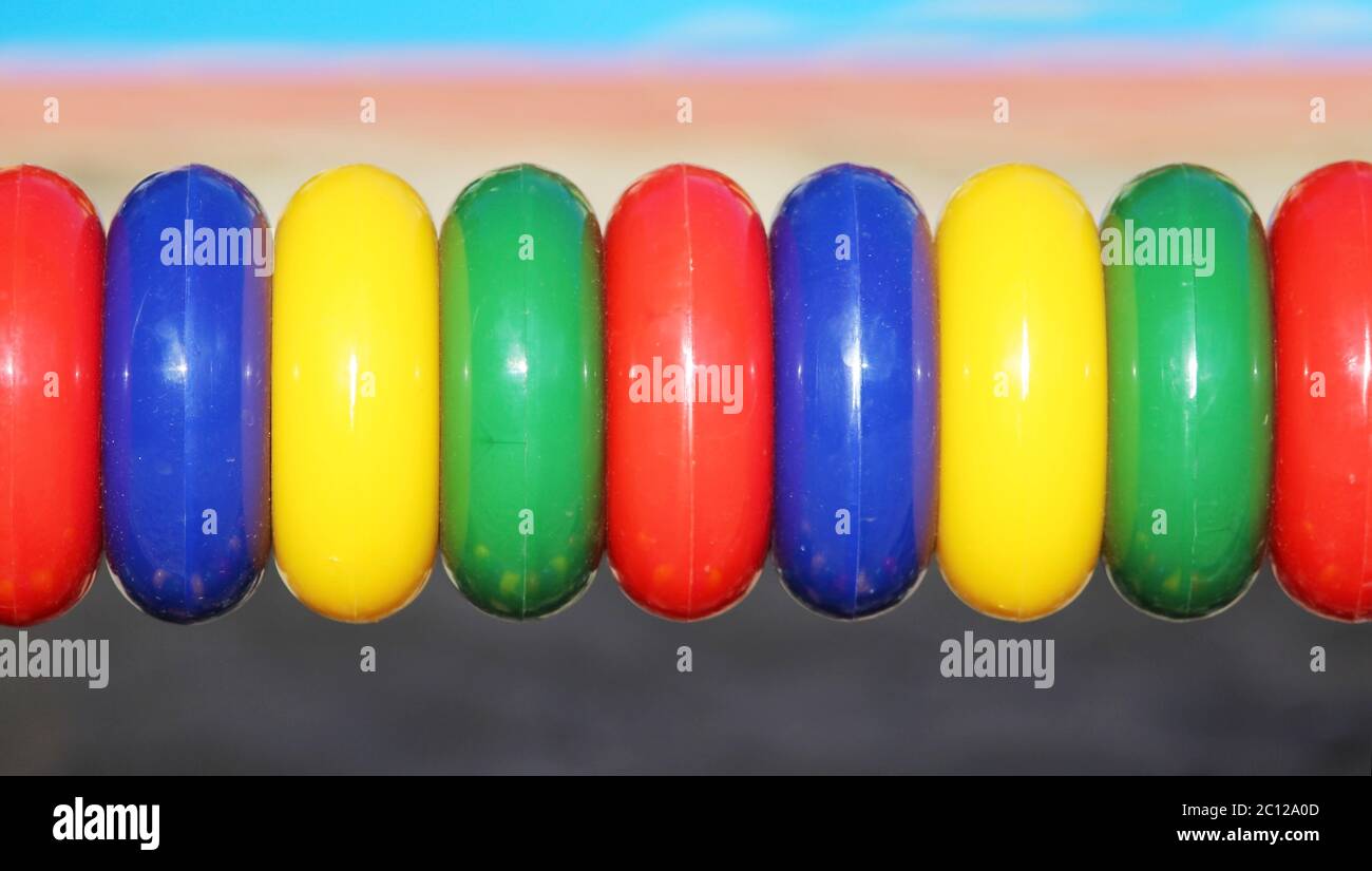 colored plastic rings on the playground for games and children's ...