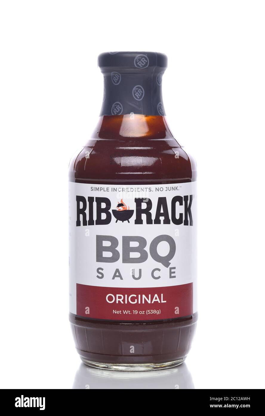 IRVINE, CALIFORNIA - 8 APRIL 2020: A bottle of Rib Rack BBQ Sauce ...