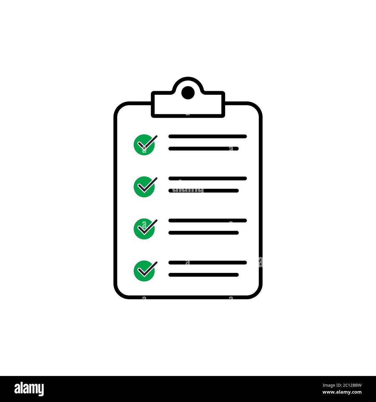 Clipboard with checklist icon for web with green check boxes isolated ...