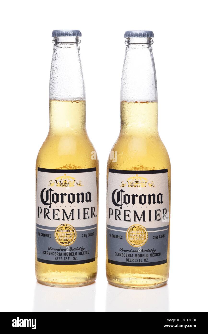 IRVINE, CALIFORNIA - 12 JUNE 2020: Two cold bottles of Corona Premier ...