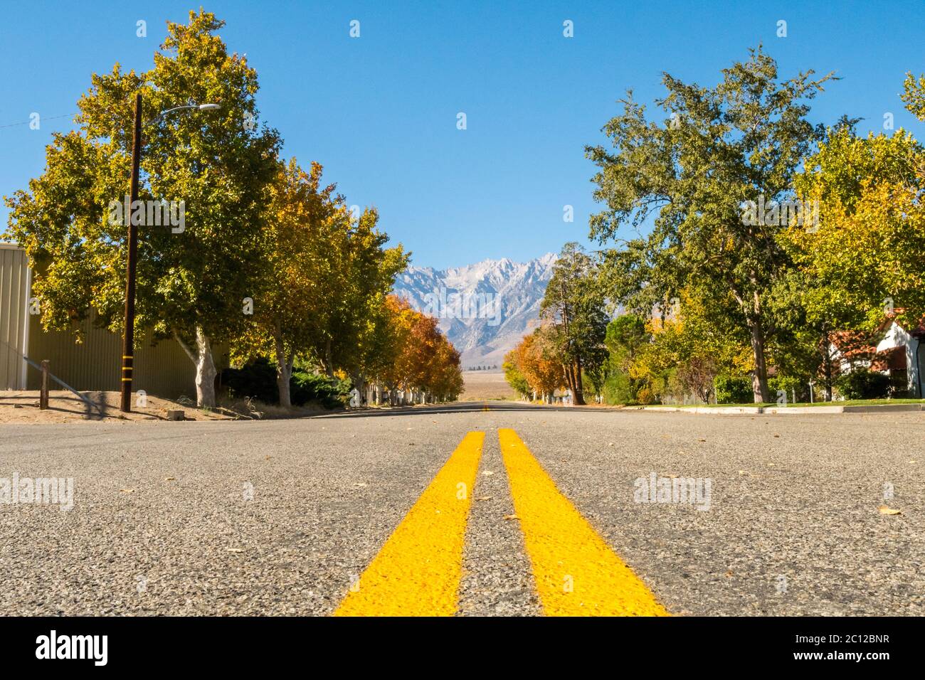 View of an empty street with Black Mountain in the background in ...