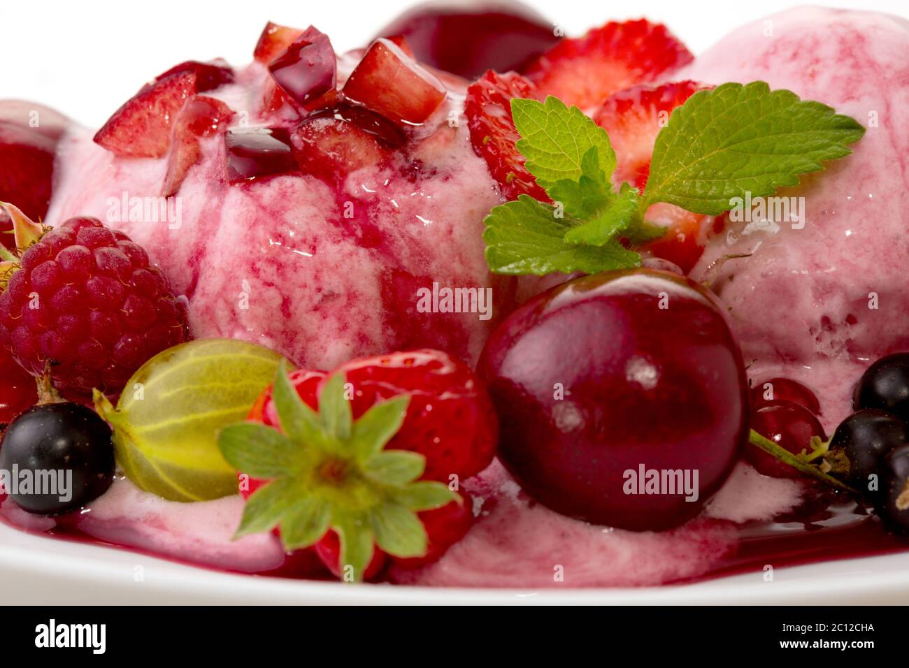 Two ball strawberry ice with fruits Stock Photo - Alamy