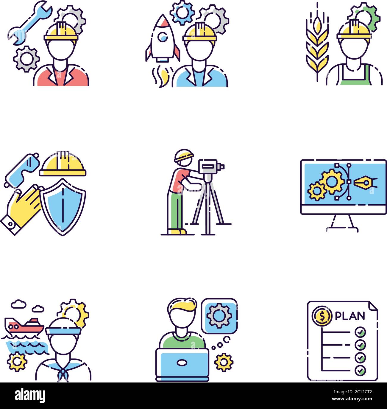 Industrial production worker RGB color icons set Stock Vector Image ...