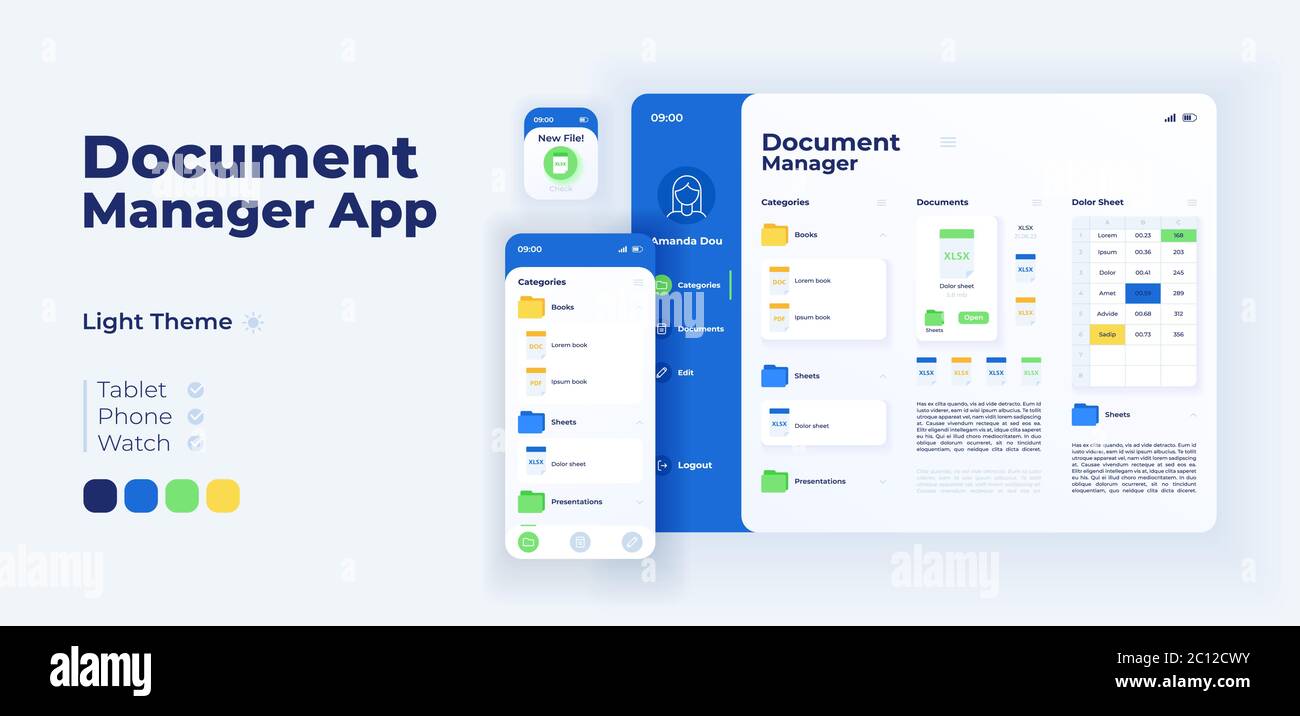 File management app screen vector adaptive design template Stock Vector Image & Art - Alamy