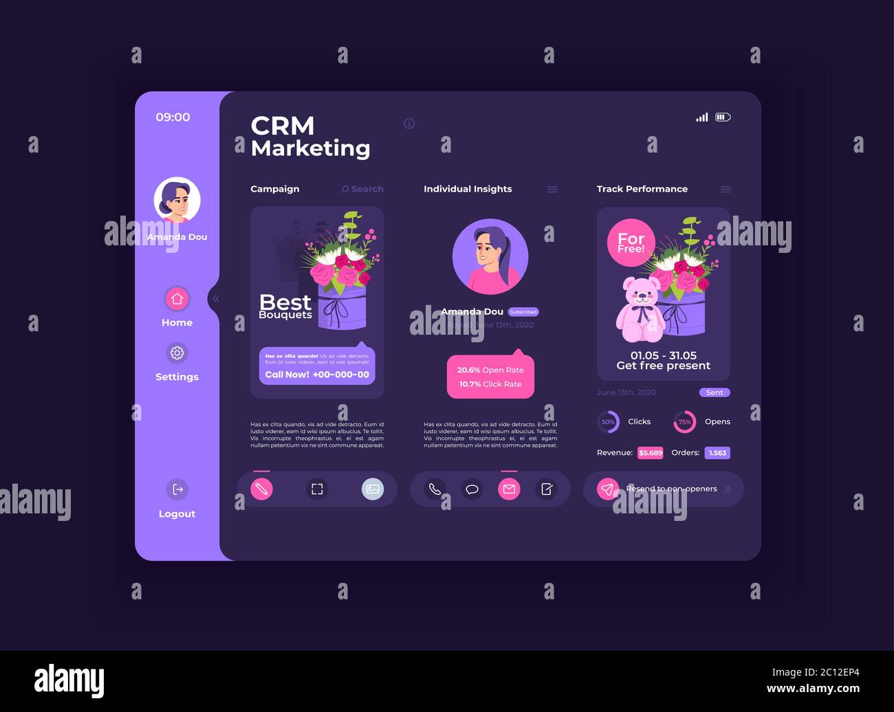 Audience loyalty increase tablet interface vector template Stock Vector ...