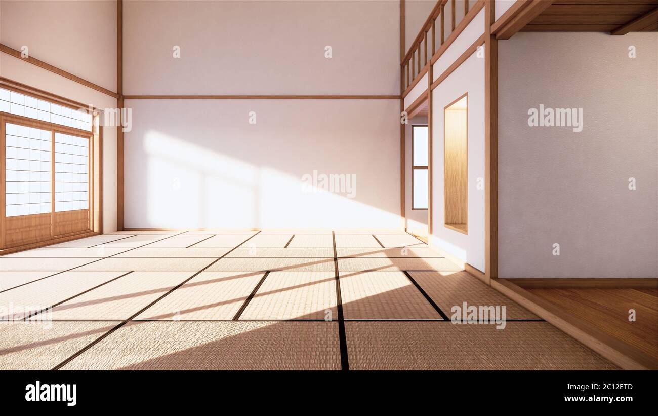 Japanese-style interior of the first floor in a two-story house. 3D ...