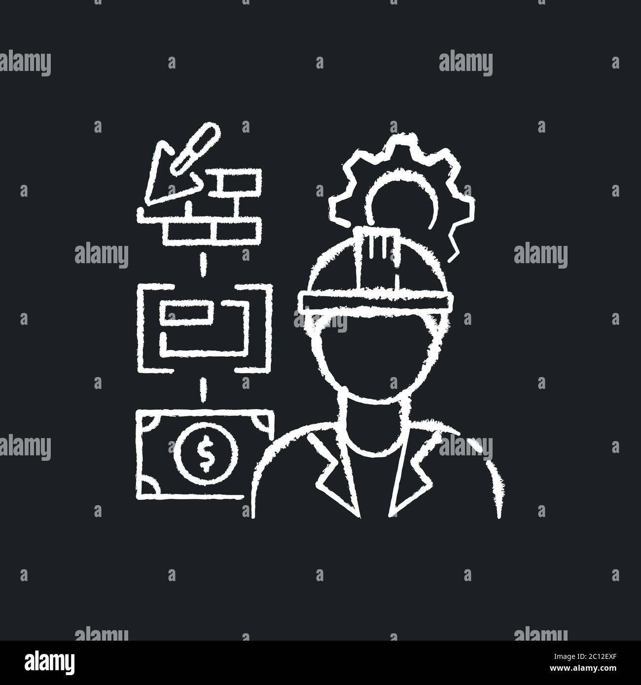 Manufacturing engineer chalk white icon on black background Stock ...