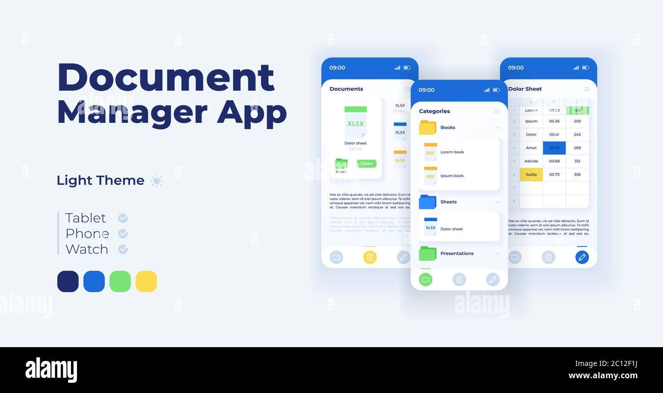 File management cartoon smartphone interface vector templates set Stock ...
