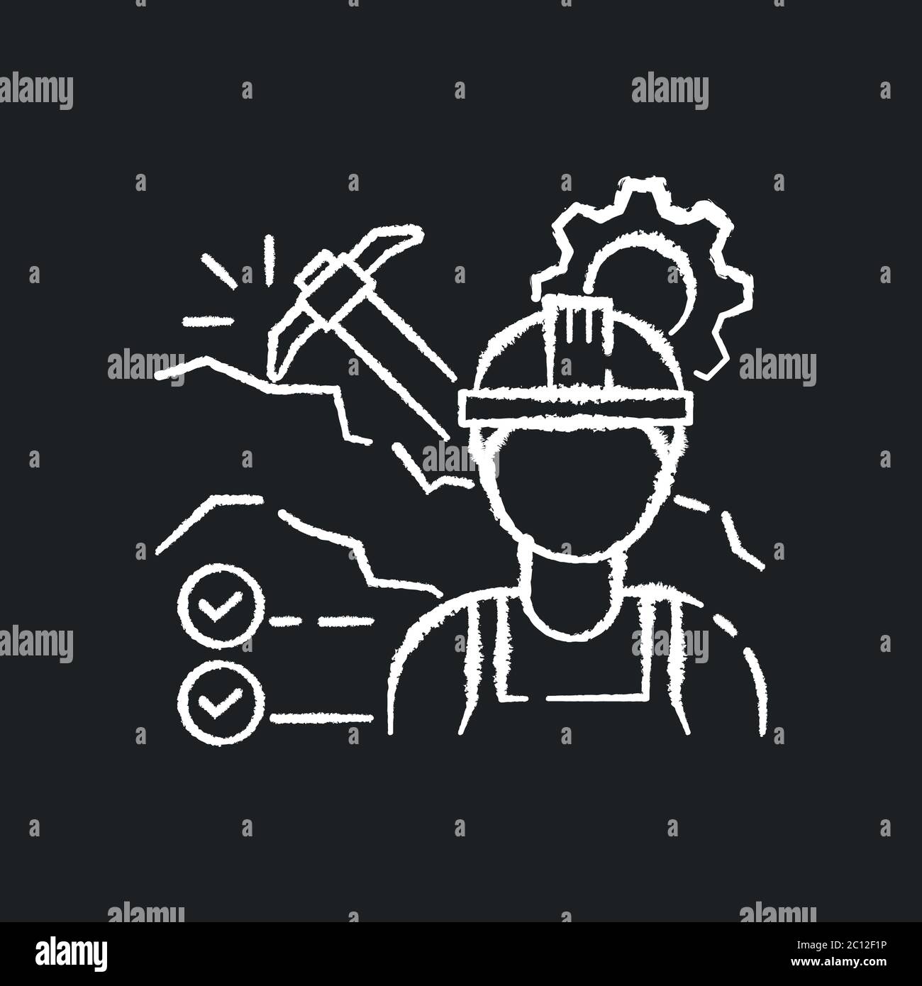 Mining engineer chalk white icon on black background Stock Vector Image ...