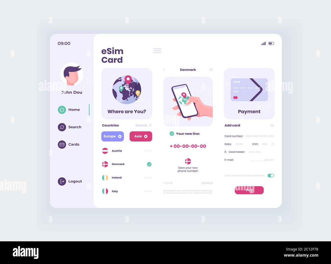 Esim connection tablet interface vector template Stock Vector Image ...