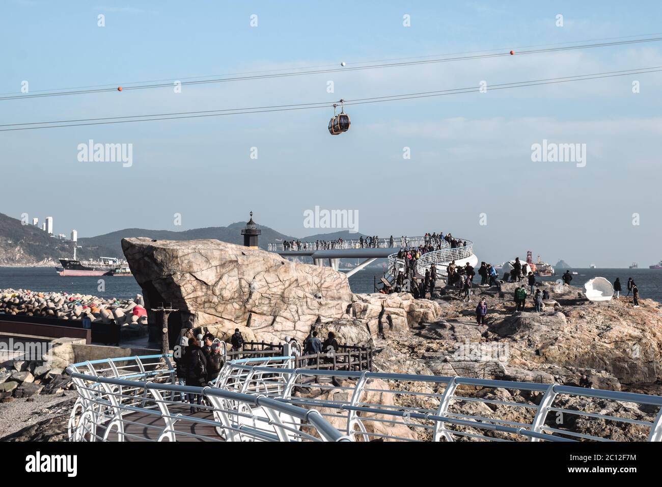 Cable car over a sky walk on a beach in Busan South Korea Stock Photo ...
