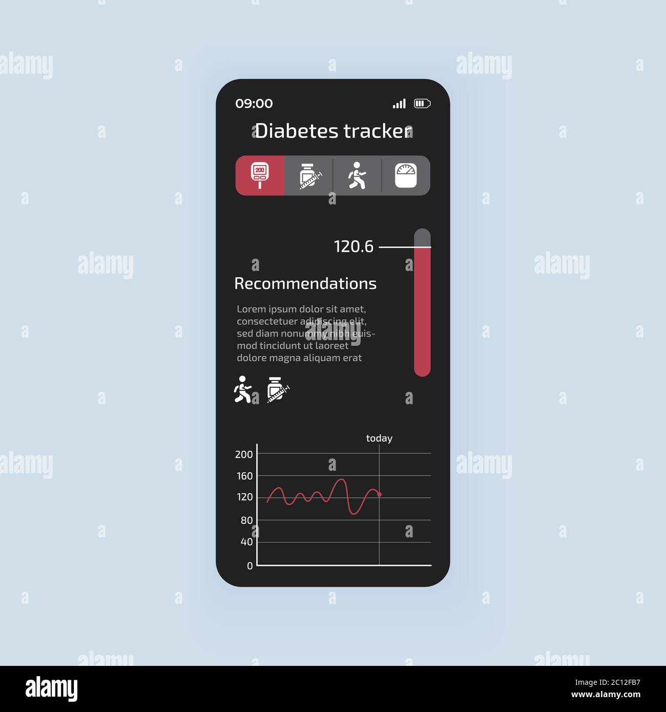 Diabetes tracking smartphone interface vector template Stock Vector ...