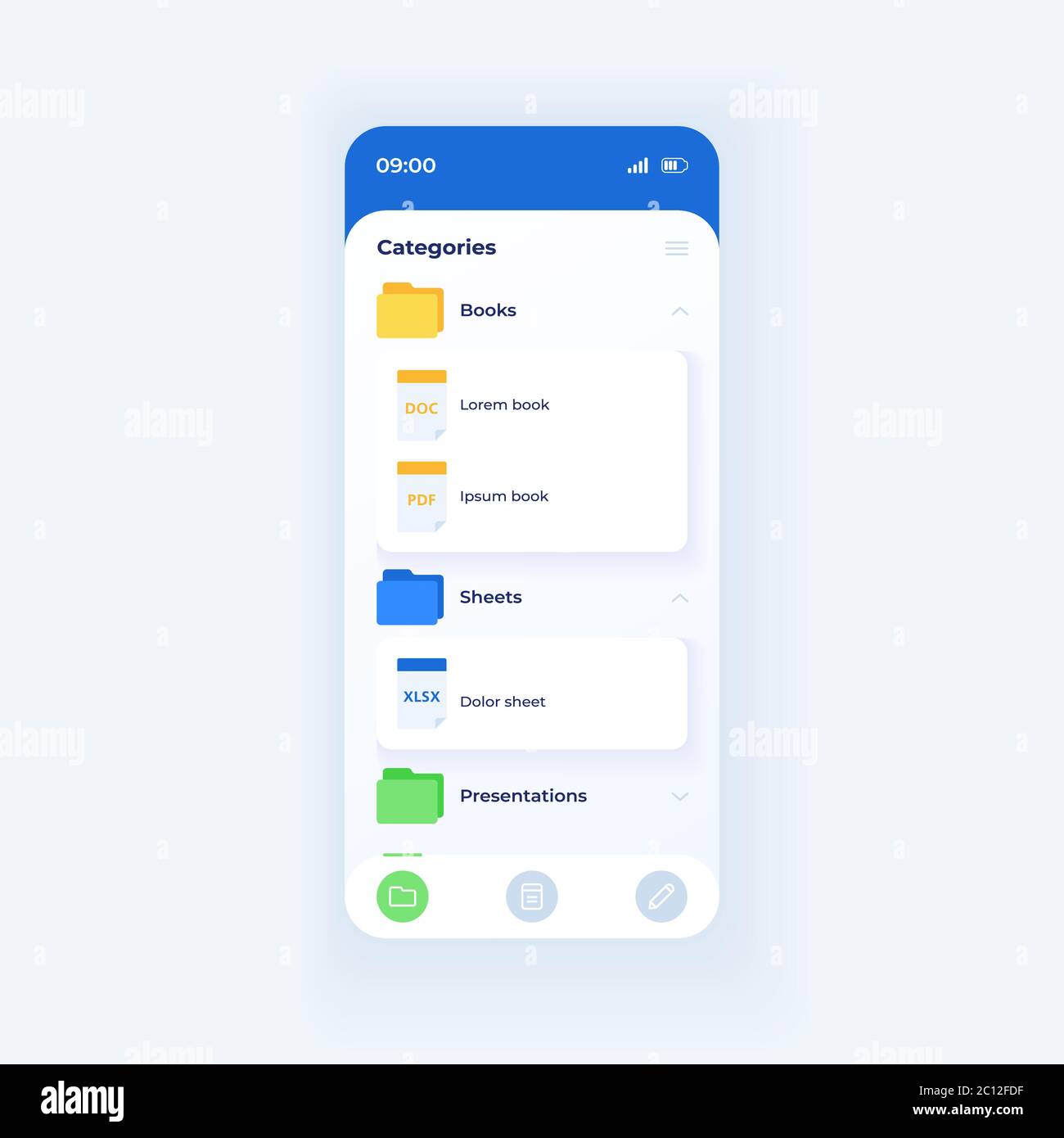 Folder catalog for work smartphone interface vector template Stock ...
