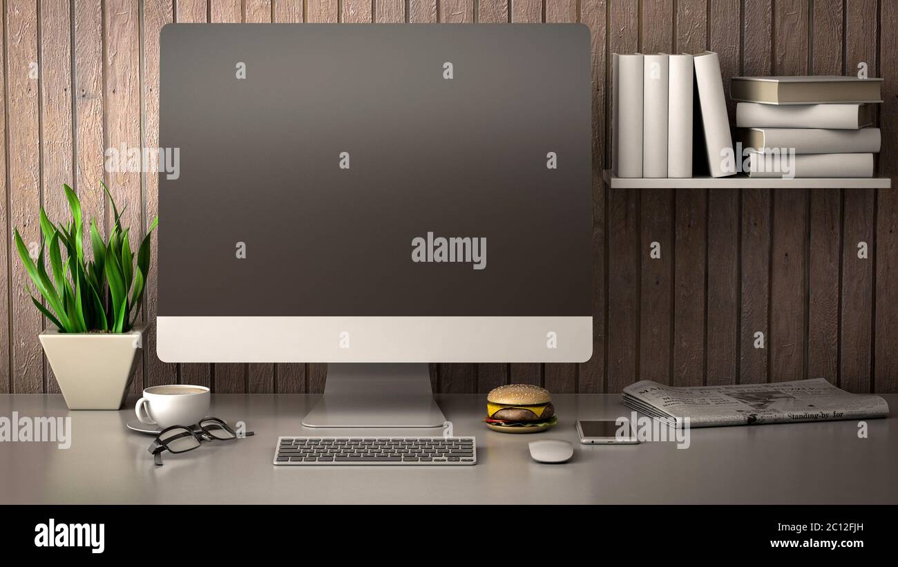 breakfast with a computer 3d illustration Stock Photo - Alamy