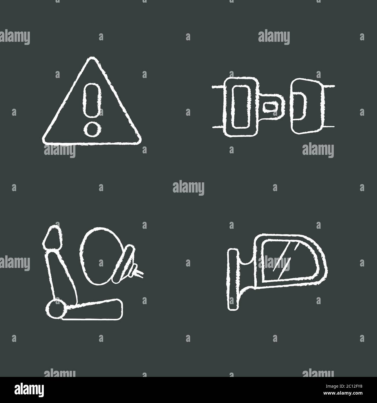 Drivers safety precautions chalk white icons set on black background ...