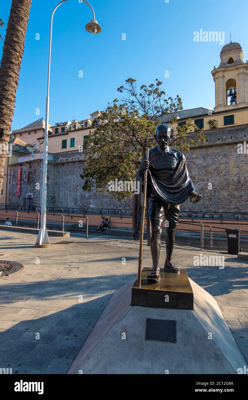 Genoa, Italy - August 18, 2019: The bronze statue of Mahatma Gandhi in ...