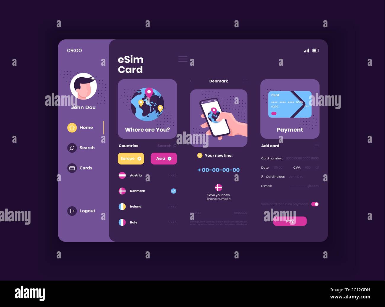 Global network coverage tablet interface vector template Stock Vector ...