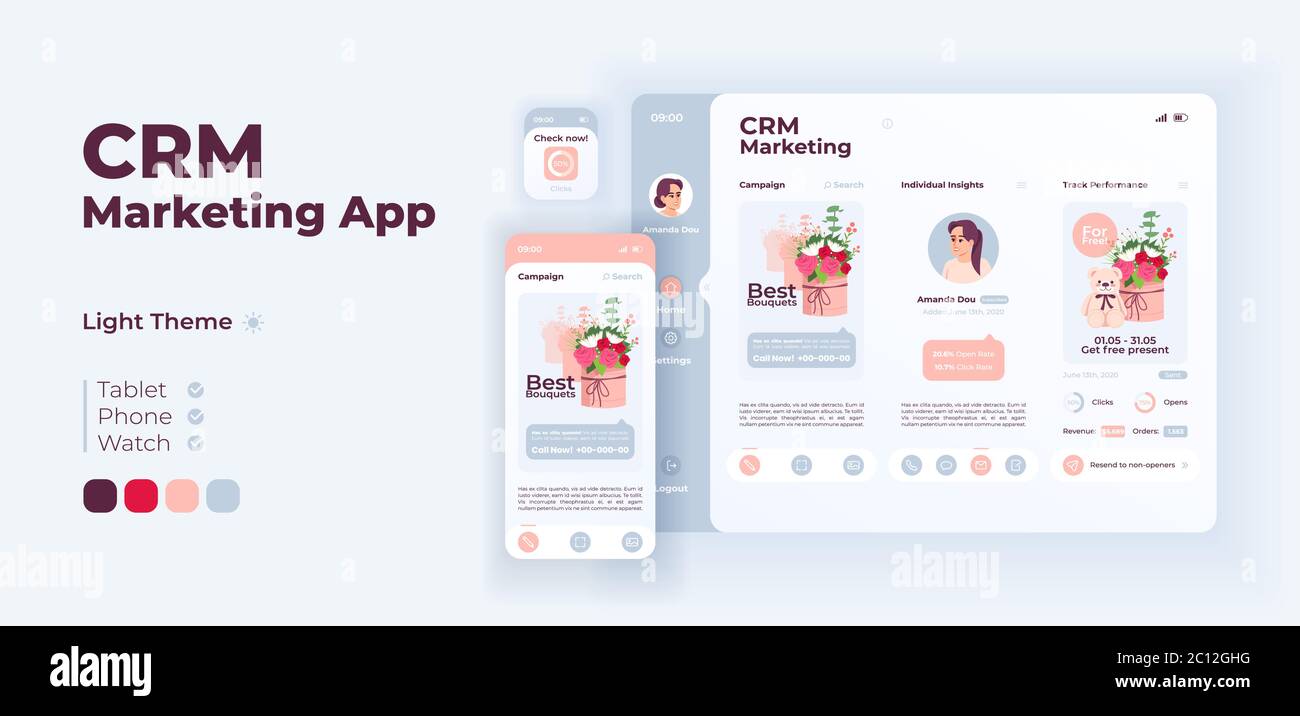 CRM marketing app screen vector adaptive design template Stock Vector Image & Art - Alamy