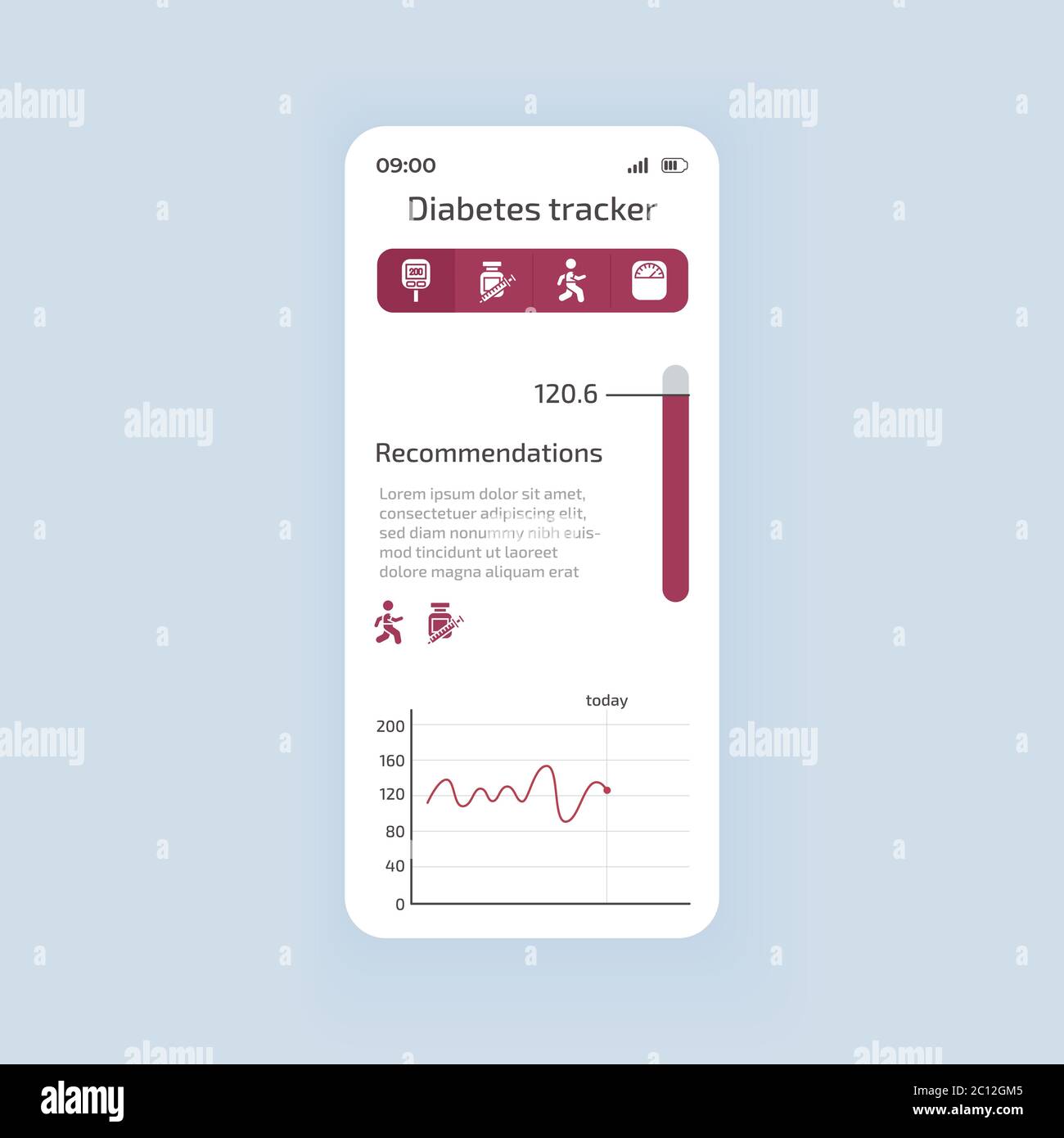 Diabetes tracking smartphone interface vector template Stock Vector ...
