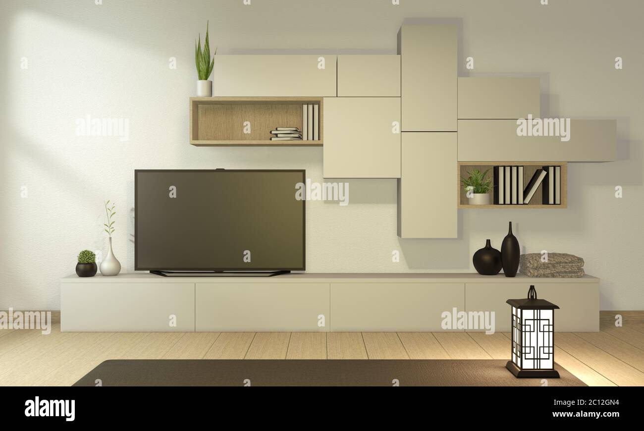 Tv cabinet in modern empty room Japanese - zen style,minimal designs ...