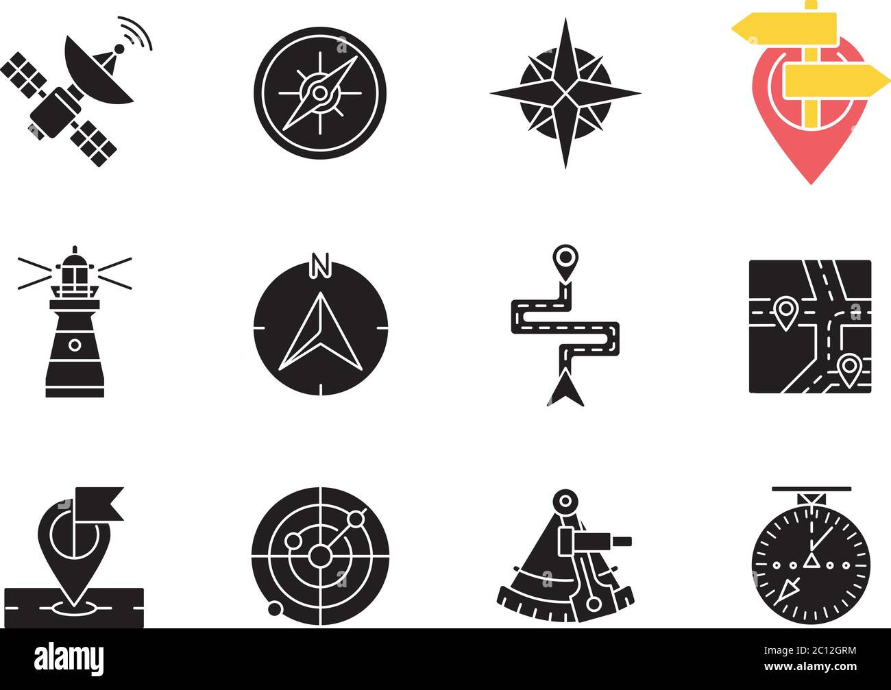 Navigation black glyph icons set on white space Stock Vector Image ...