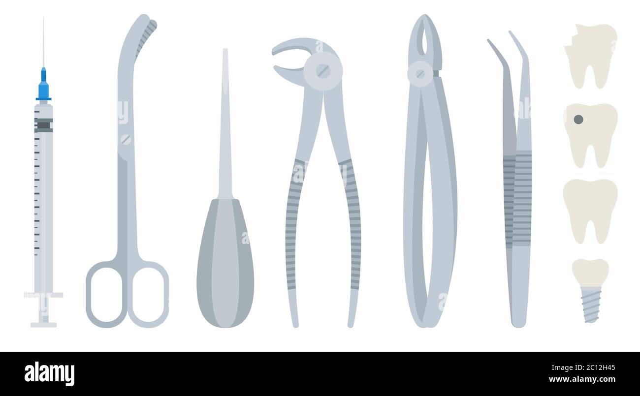 Dental tools vector illustration in flat design. Set dental equipment ...