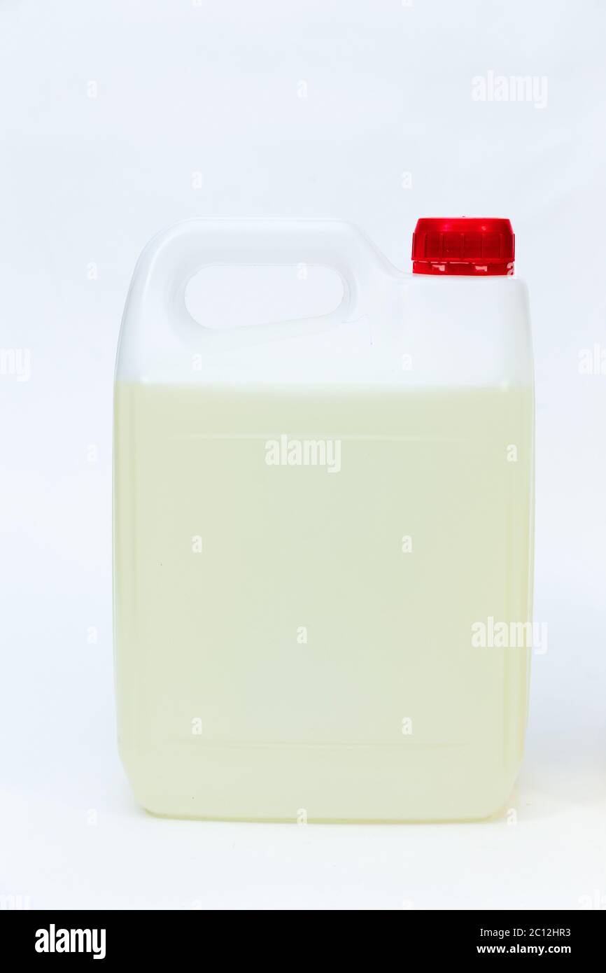 Plastic canister with liquid isolated on white background Stock Photo ...