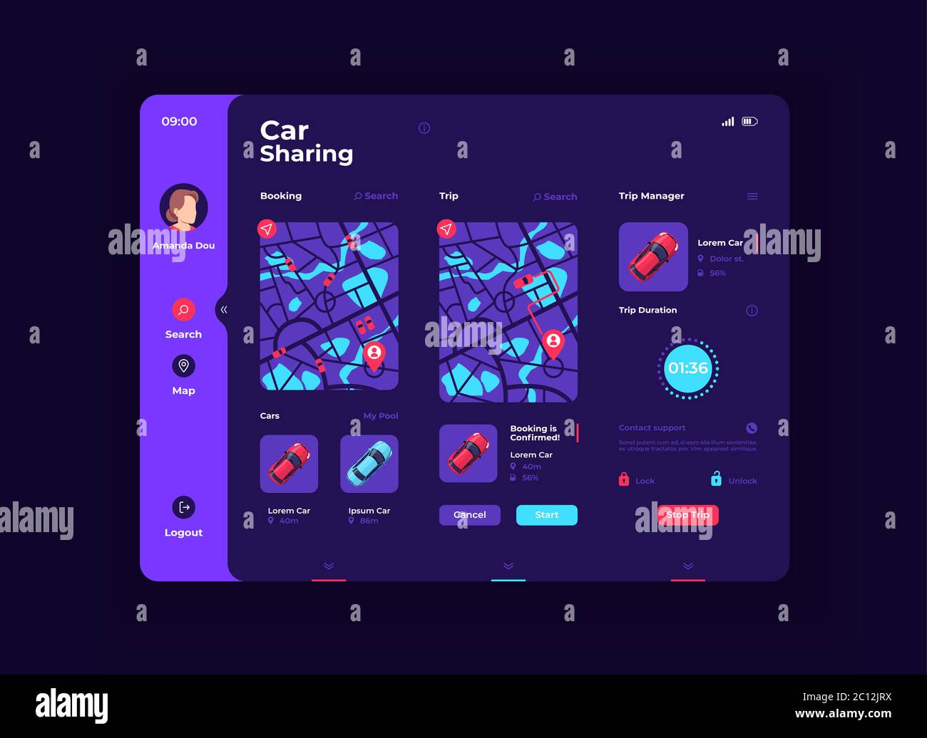 Car sharing tablet interface vector template Stock Vector Image & Art ...