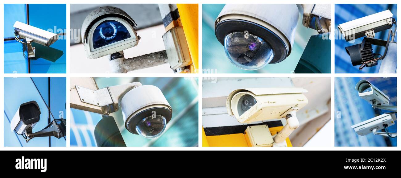 Panoramic collage of security CCTV camera or surveillance system Stock ...