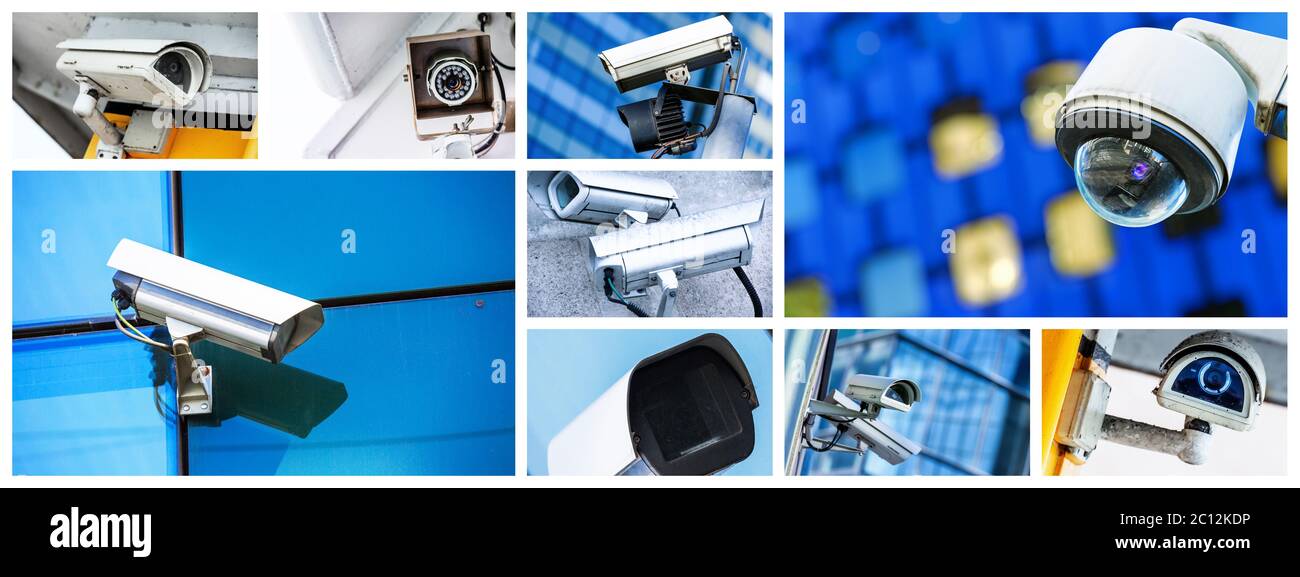 Panoramic collage of security CCTV camera or surveillance system Stock ...