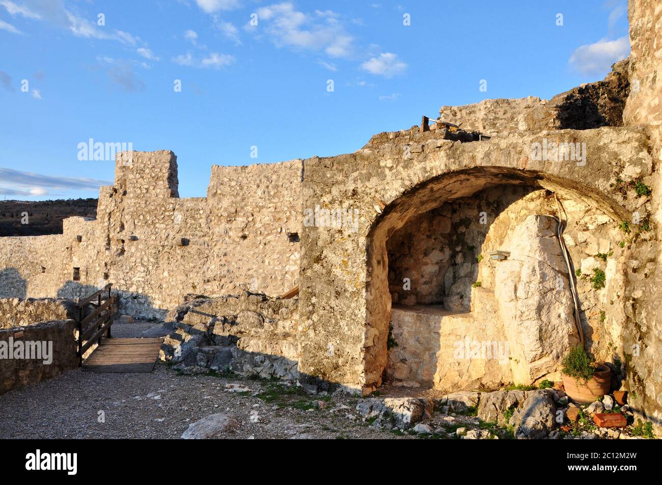 The old walls of a ruined medieval castle Gradina in the city of Rijeka ...