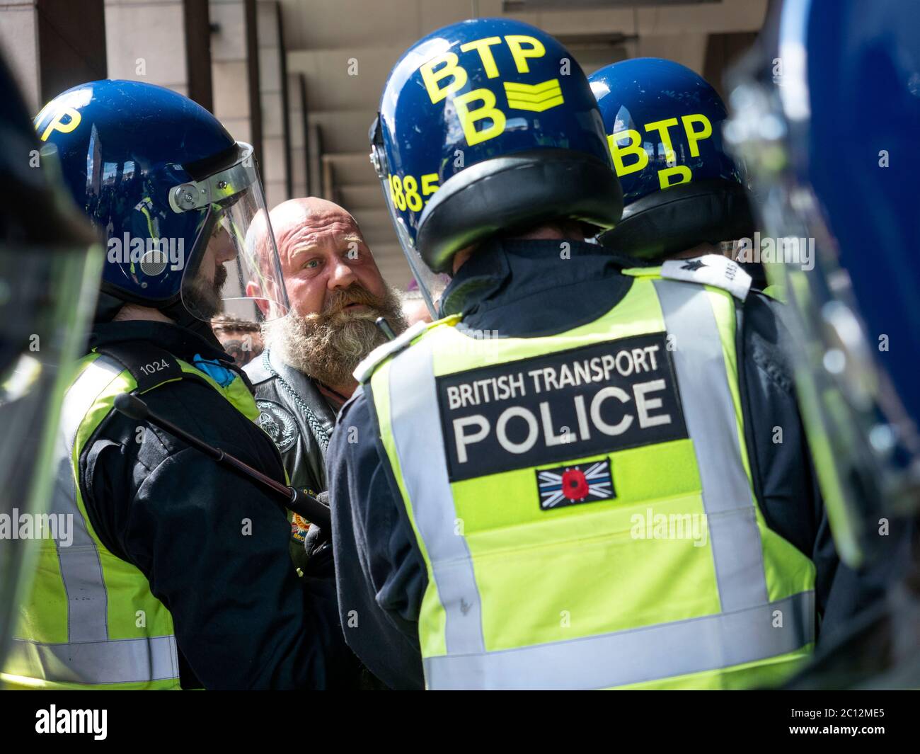 London.UK. June the 13th 2020. Riot police blocking the way in Bridge ...