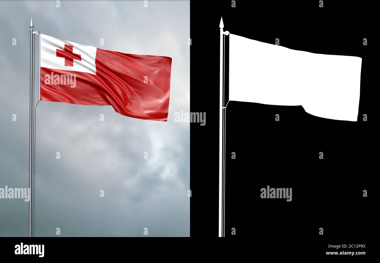 3d illustration of the state flag of the Kingdom of Tonga moving in the ...