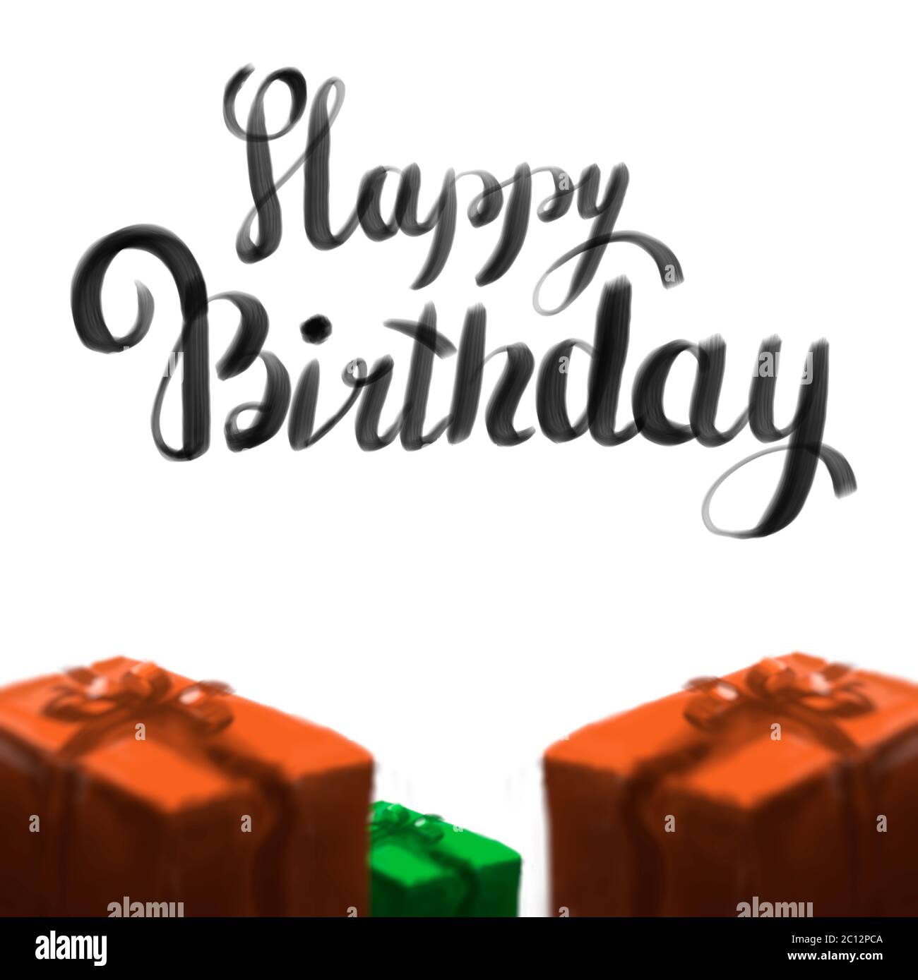 Happy Birthday lettering illustration with gift boxes ribbon wrapped on ...