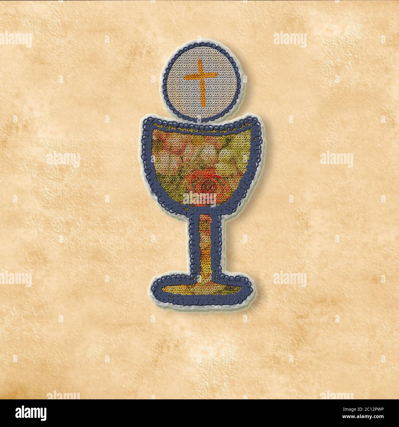 First holy communion invitation card. Abstract crochet chalice and host ...