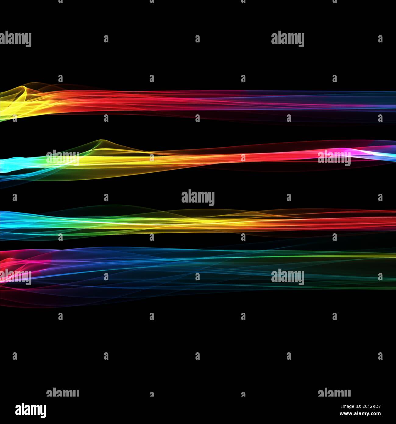 Set of abstract rainbow smoke fire brushes over black background. Wavy ...