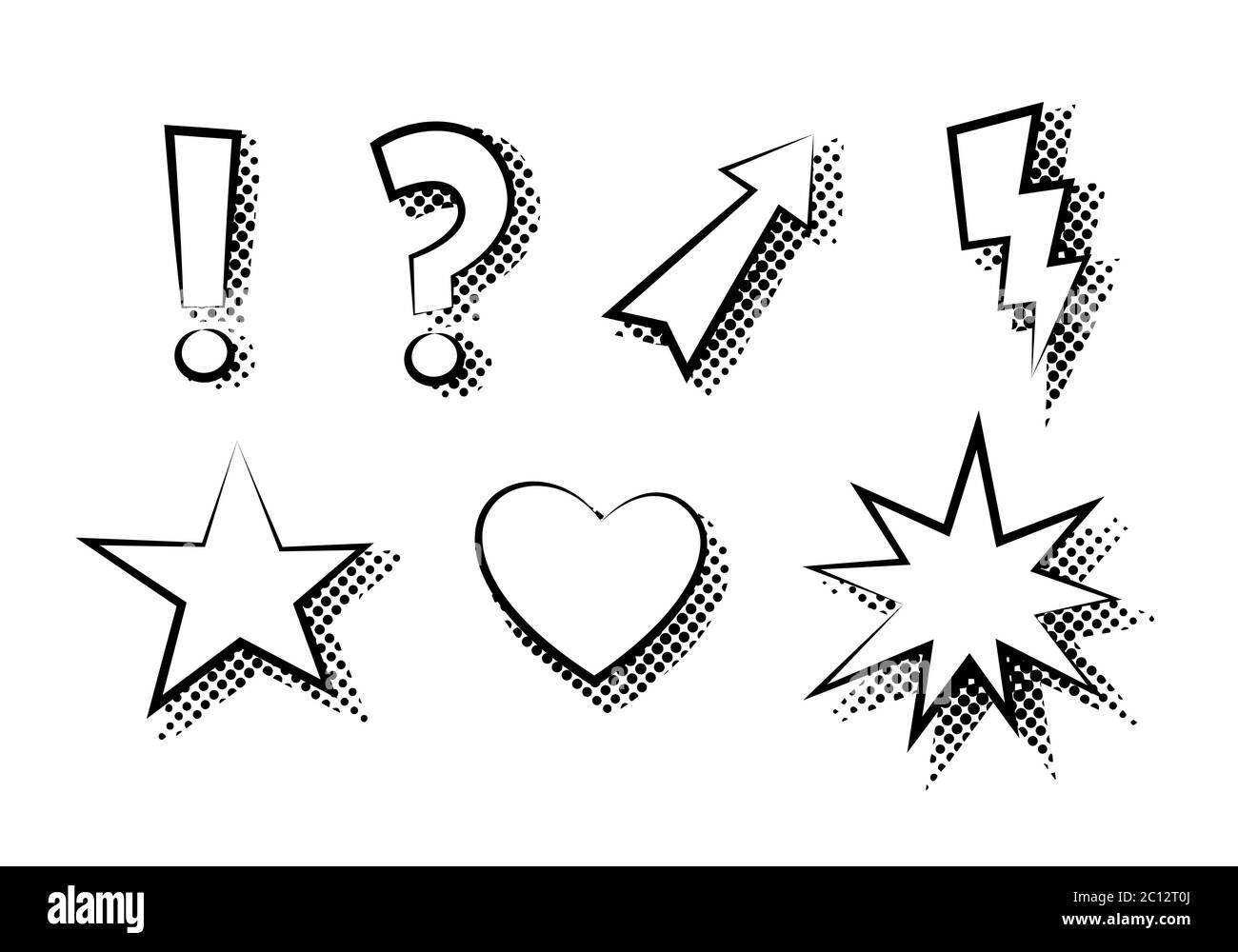 Set of exclamation, question, arrow, lightning, star, heart, explosion ...