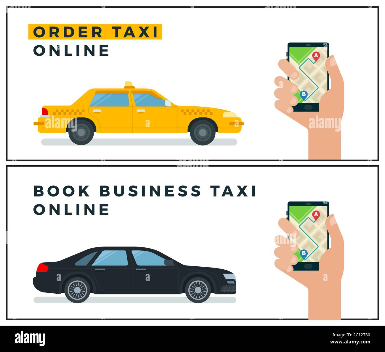 Order taxi online. Book business taxi online vector illustration in ...