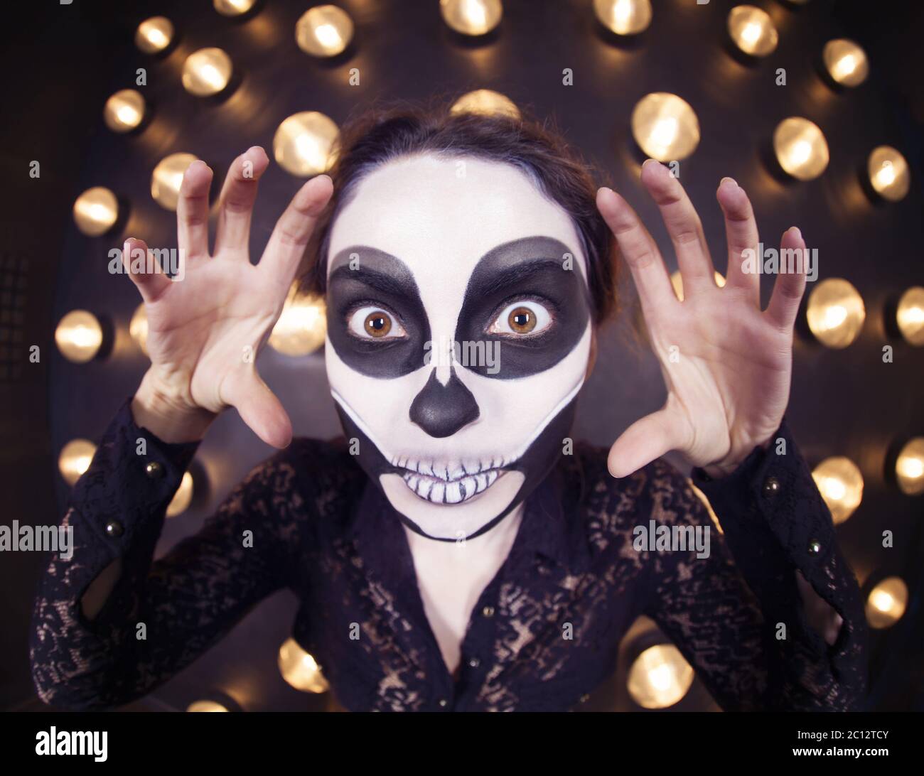 Beautiful woman painted as skeleton. Halloween theme Stock Photo - Alamy