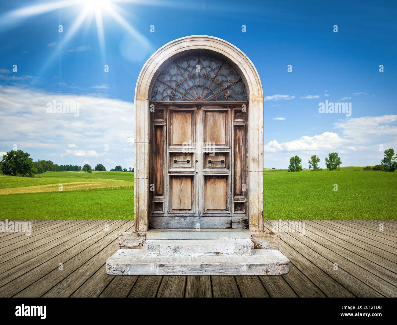 landscape with an old door Stock Photo - Alamy