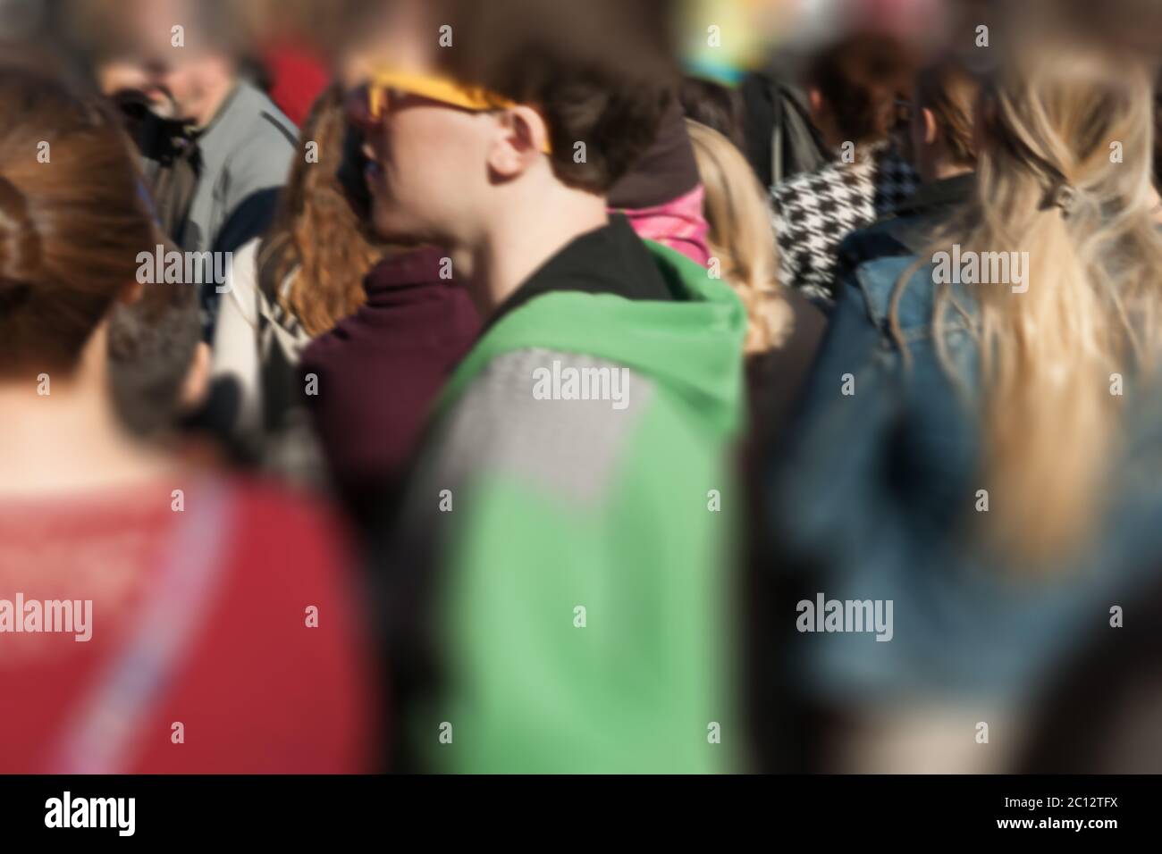 Blurred closeup crowded overwhelming group of people in city street ...