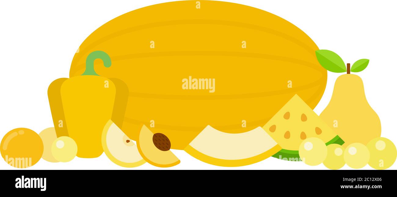 Vegetables and fruits of yellow color flat isolated Stock Vector Image ...