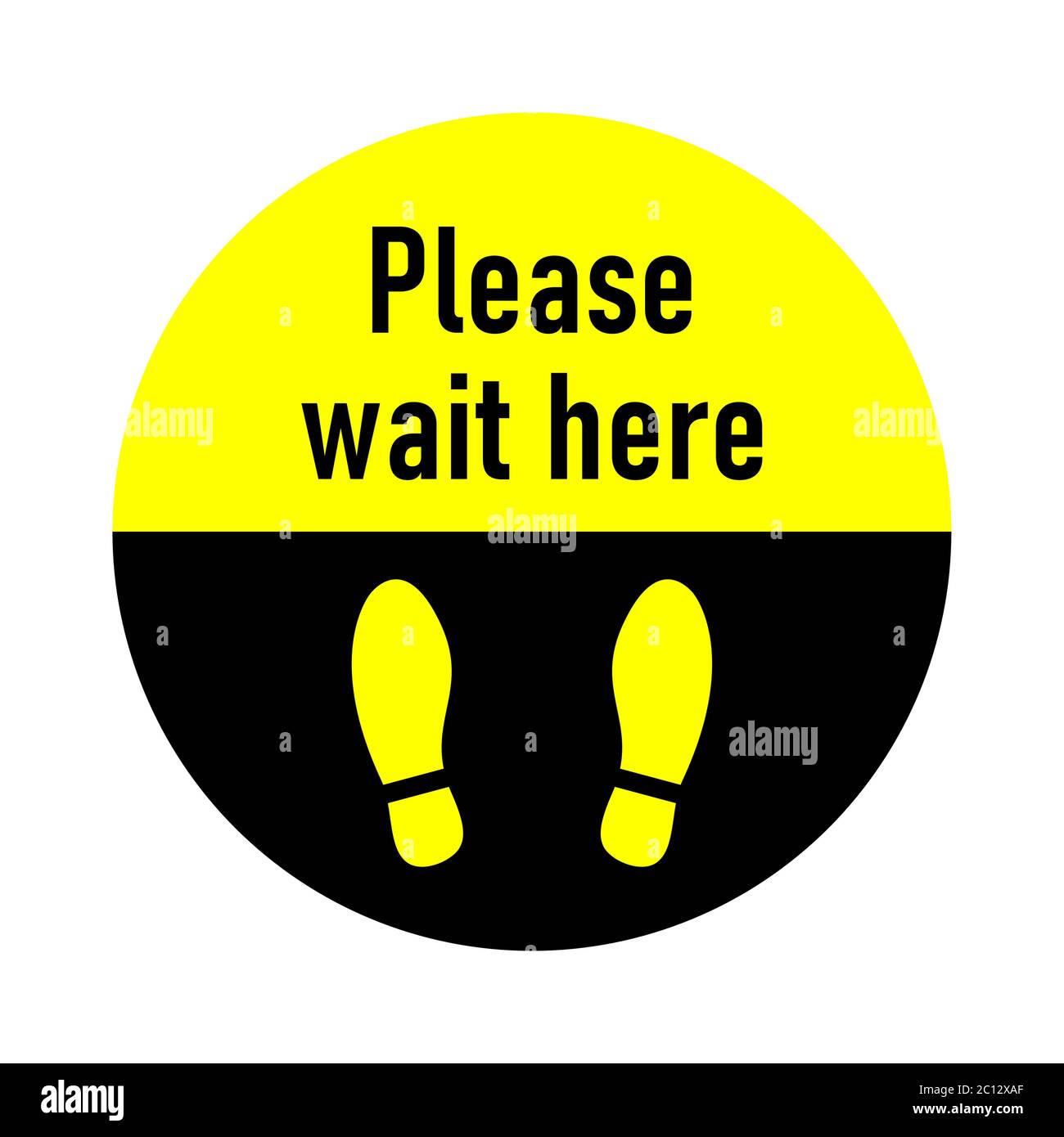 Please Wait Here Round Floor Marking Sticker Icon with Shoe Prints for ...